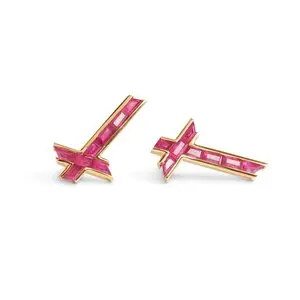 KASUN LONDON Kasun Gold Vermeil Lucky Star Earrings With Ruby Gemstones Red/gold/yellow