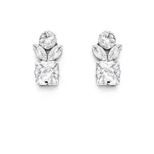 MAISON DE GALA Crystal Blossom Statement Earrings - Silver