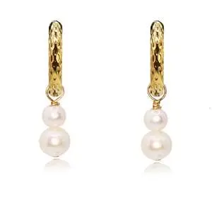 MARQUISE SWIM Hoop Earrings With Akoya Pearl Charm - Gold/white
