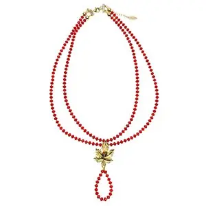 FARRA Bamboo Coral Maple Leaf Pendant Necklace - Red