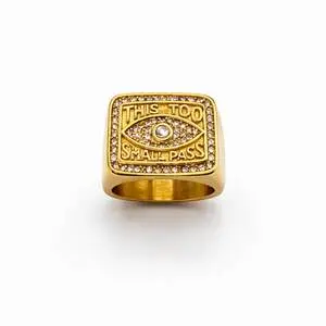 JAGGED HALO JEWELRY This Too Shall Pass Evil Eye Signet Ring - Gold