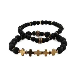 EBRU JEWELRY Beaded Bracelet Set With Crosses - Gold/black