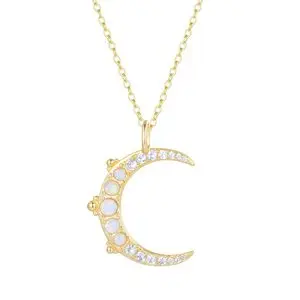 KAMARIA Opal Crescent Moon Charm Necklace - White
