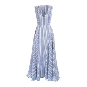 SOFIA TSERETELI V-neck Linen Dress - Blue/white