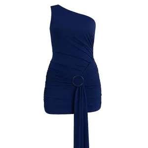 GROWNY One-shoulder Mini Dress With Circular Buckle Detail - Blue