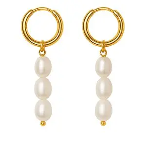 MY LITTLE NATURE Dangle Freshwater Pearl Hoop Earrings - Gold