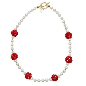 FARRA Coral And Freshwater Pearls Statement Necklace - Red