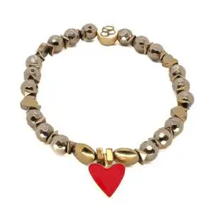 EBRU JEWELRY Beaded Bracelet With Charm - Gold/red