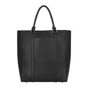 LUIS STEVEN Vertical Laptop Tote In Italian Pebble Leather - Black