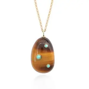 HYE JANE JEWELRY Large Tiger's Eye Pietra Pendant Necklace - Brown