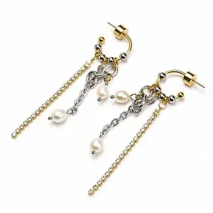 KIREI 18k -plated Stainless Steel Earrings With Freshwater Pearl And Crystal Accents - Gold