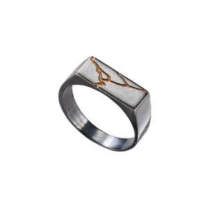 POSH TOTTY DESIGNS Oxidised Sterling Rectangle Kintsugi Signet Ring - Silver