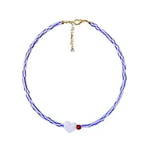 DESERT LOBBY Desert Lobby Beaded Necklace With Murano Glass Heart Blue/white