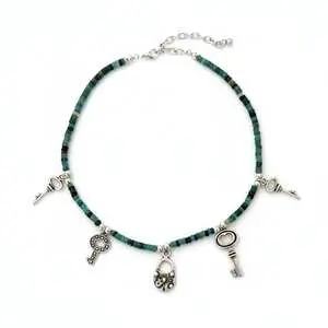 BY VIRGO Silver-plated Brass And Fossilized Wood Necklace - Silver/green
