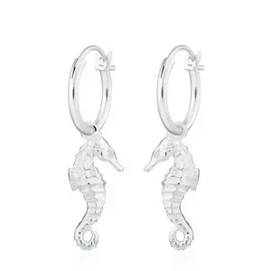 LILY CHARMED Sterling Seahorse Charm Hoop Earrings - Silver