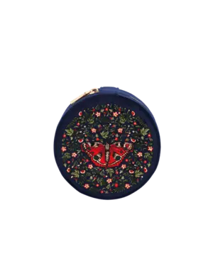 FABLE ENGLAND Velvet Embroidered Circle Jewellery Box - Blue