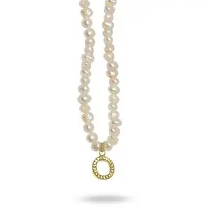 LINYA JEWELLERY Mono Letter Pearl Necklace - Gold