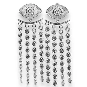 JAGGED HALO JEWELRY Cleo Evil Eye Tassel Earrings - Silver