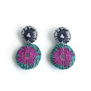 NANA WATANABE Coral Egg Embroidered Dangle Earrings - Blue/pink