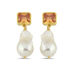 LINYA JEWELLERY Baroque Pearl Dangle Earrings - Brown