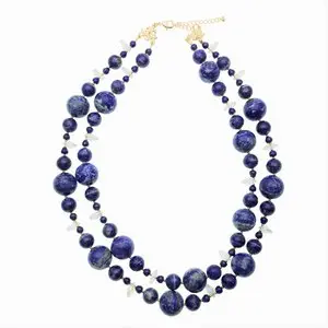 FARRA Lapis And Crystal Double Strand Necklace - Blue