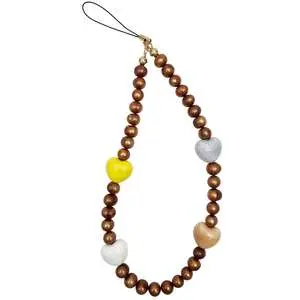 FARRA Freshwater Pearls With Hearts Phone Strap - Brown