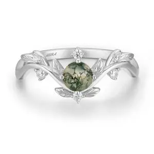 AZURA JEWELRY NEW YORK Willow Moss Agate Gemstone Ring - Silver
