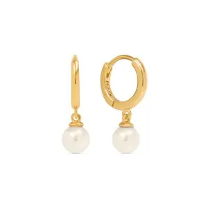 ESTERAH Petit Pearl Huggie Hoop Earrings - Gold