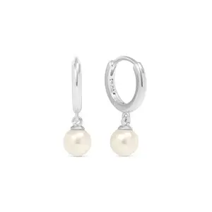 ESTERAH Petit Pearl Huggie Hoop Earrings - Silver