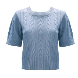 ZENZEE Cashmere Cable Knit Short Sleeve Sweater - Blue