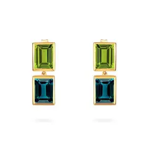 AUGUSTINE JEWELS Two Drop Peridot And Teal Topaz Earrings - Green/blue