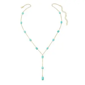 HEATHER HAWKINS Gold-filled Turquoise Y Necklace - Blue
