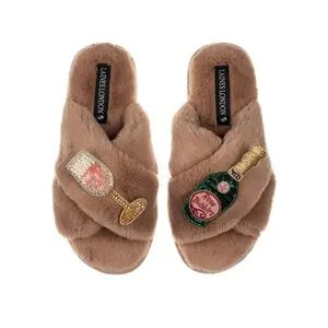 LAINES LONDON Classic Slippers With Champagne Brooches - Brown