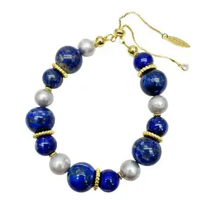 FARRA Nugget Lapis Lazuli And Freshwater Pearl Bracelet - Blue/white