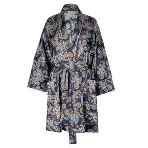 OH!ZUZA NIGHT&DAY Neutrals Silk Robe Navy Print - Blue