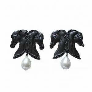 SILVER & ELEGANT Majorca Pearl Equestrian Stud Earrings - Grey