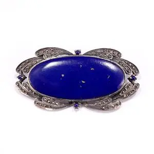 MINERALGEMS ✩ STUDIO Lapis Lazuli And Marcasite Brooch - Blue