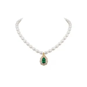 ANGEL BAROCCO Freshwater Pearl Necklace With Gemstone Pendant - Green
