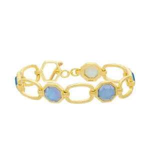 MARCIA MORAN Gold Plated Belmont Bracelet - Gold/blue