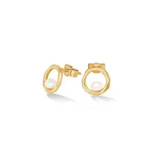 DOWER & HALL Open Circle Pearl Stud Earrings - Gold