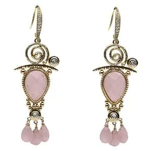 FARRA Rose Quartz Chandelier Earrings - Pink