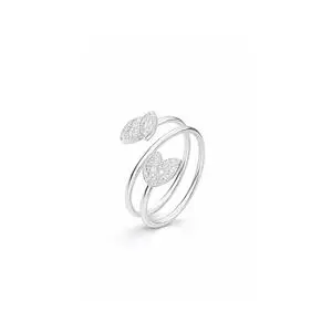GOLD & HONEY Cz Leaf Wrap Ring - Silver