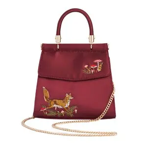FABLE ENGLAND Fox & Mushroom Embroidered Satin Tote - Red