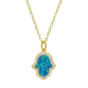 KAMARIA Opal Hamsa Hand Necklace - Blue