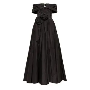 NISSA Floral-appliqué Taffeta Maxi Dress - Black