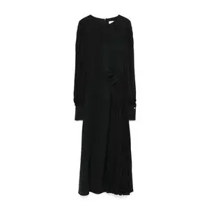 NISSA Pleat-detail Midi Dress - Black