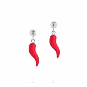 UNALOE Silver Earrings With Horn Pendant - Silver/red