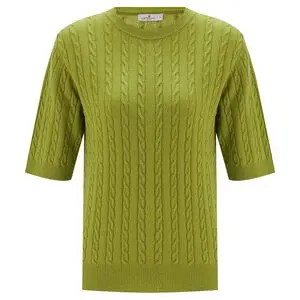 PERALUNA Cable Knit Cashmere Blend Blouse - Green