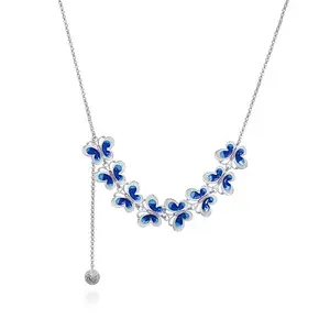 FAR EAST JEWELRY Orchid Butterfly Necklace - Blue/silver