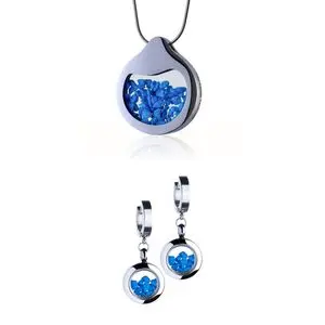 MY LITTLE NATURE Necklace And Earrings Jewelry Set - Blue/silver
